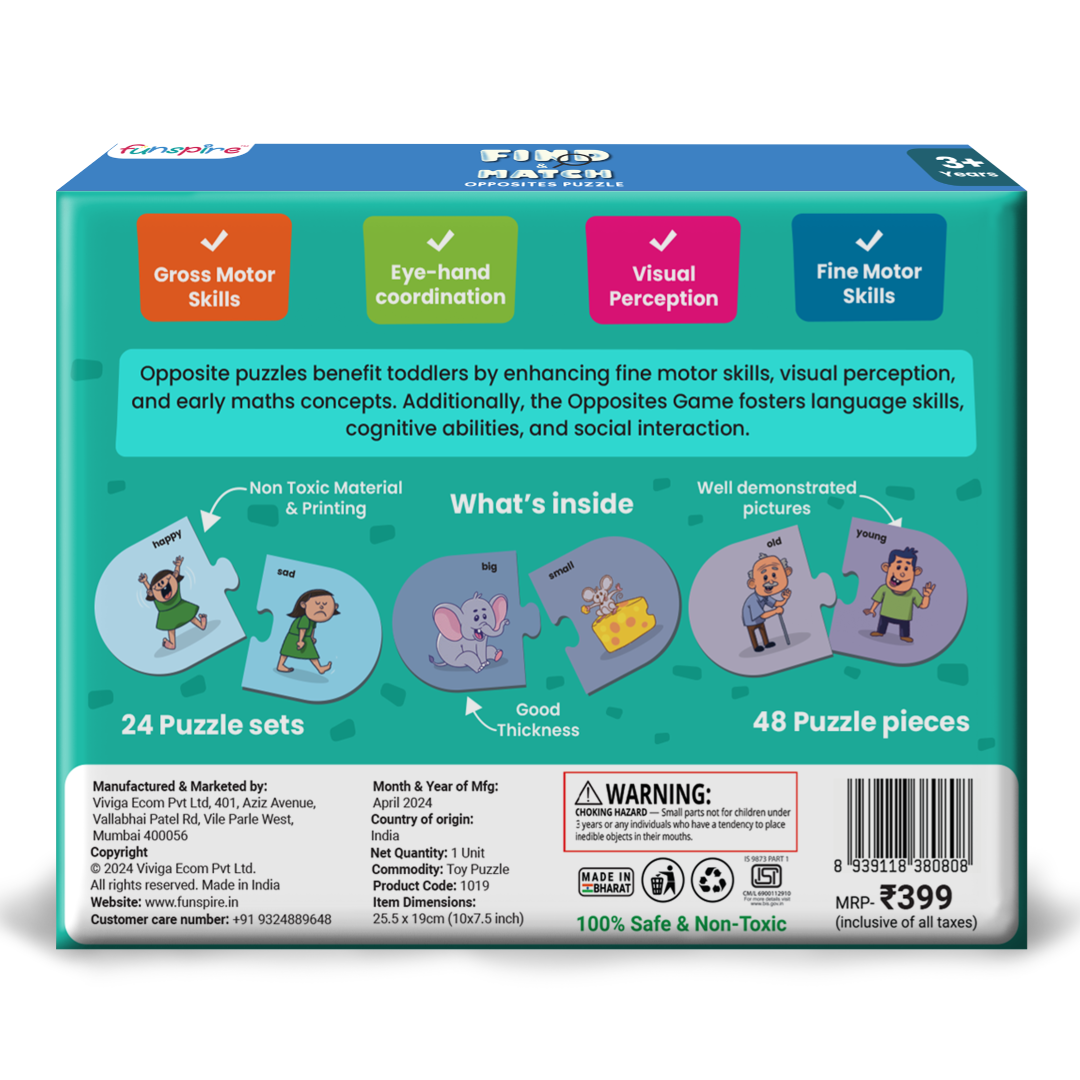 Find & Match : Opposites Matching Puzzle 24 Sets ( Ages 3+) – Funspire